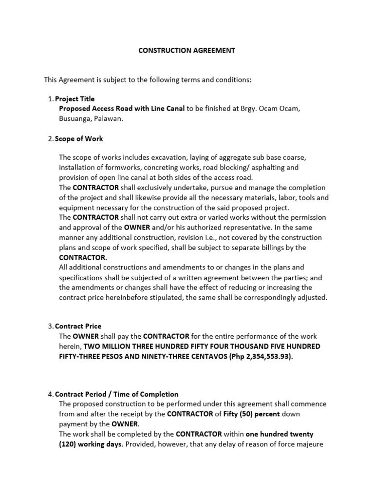 Construction Agreement | PDF | Private Law | Business Law