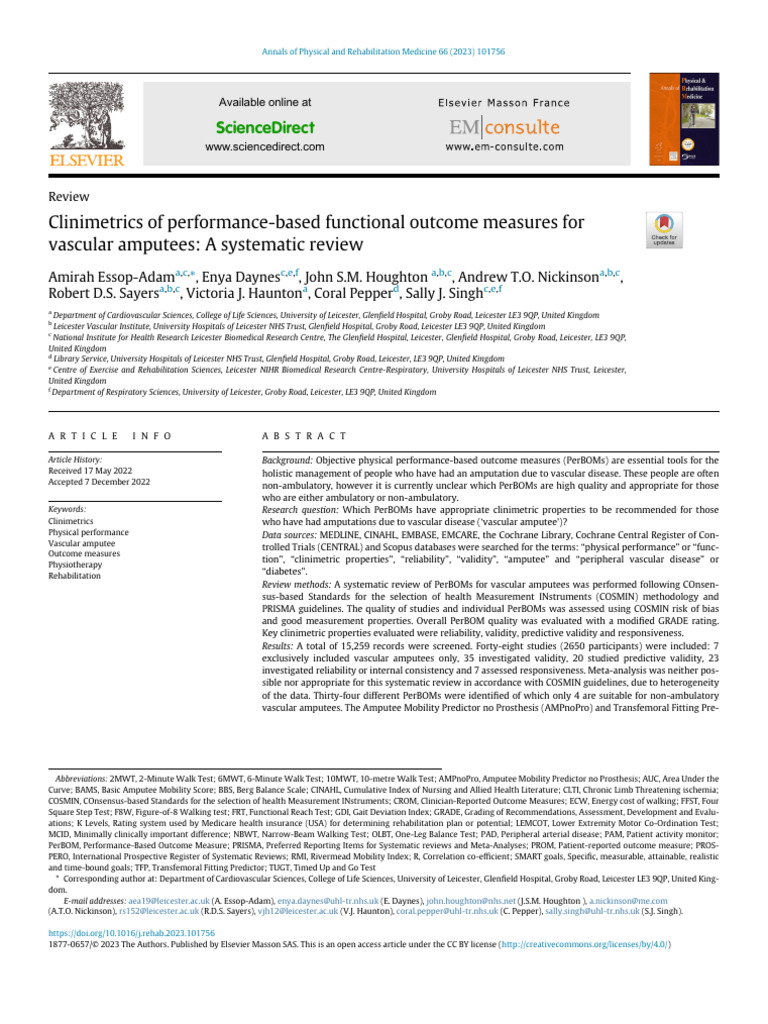 Clinical Outcome Measures | PDF | Amputation | Systematic Review