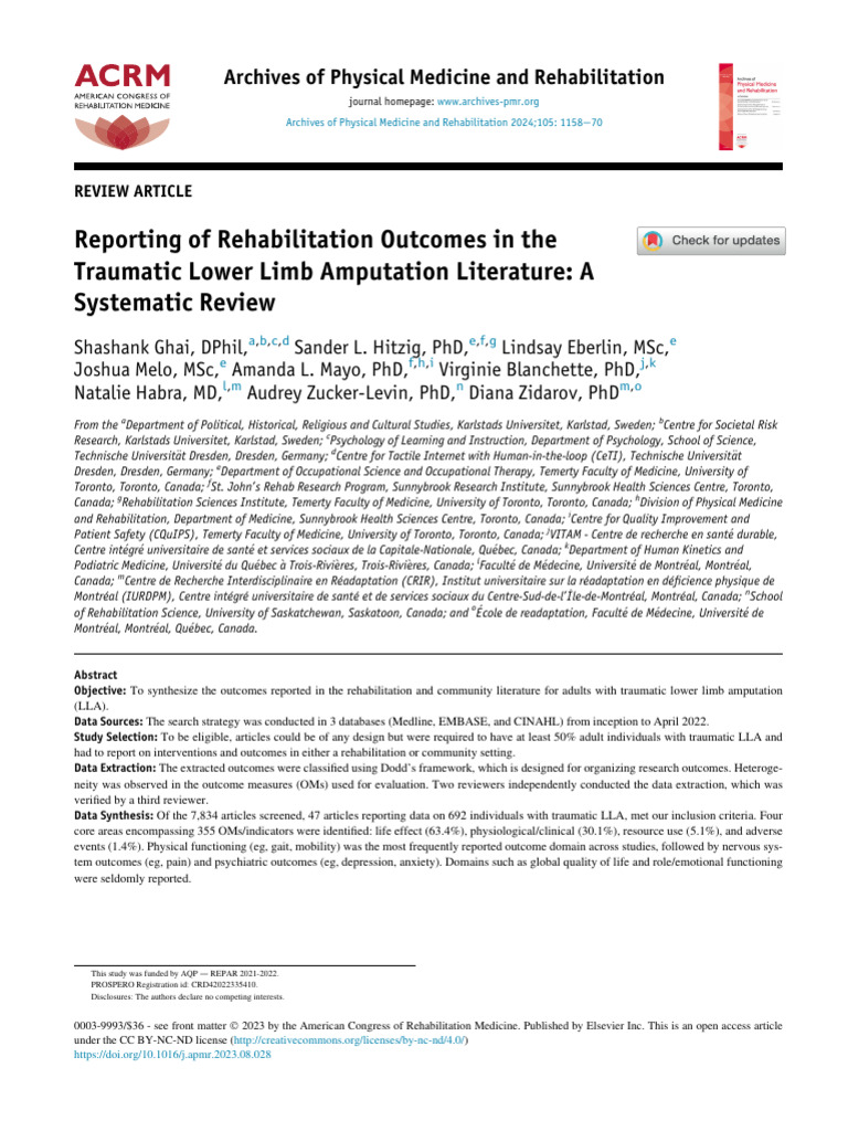 Outcome Measures For Traumatic LLA | PDF | Physical Therapy | Pain