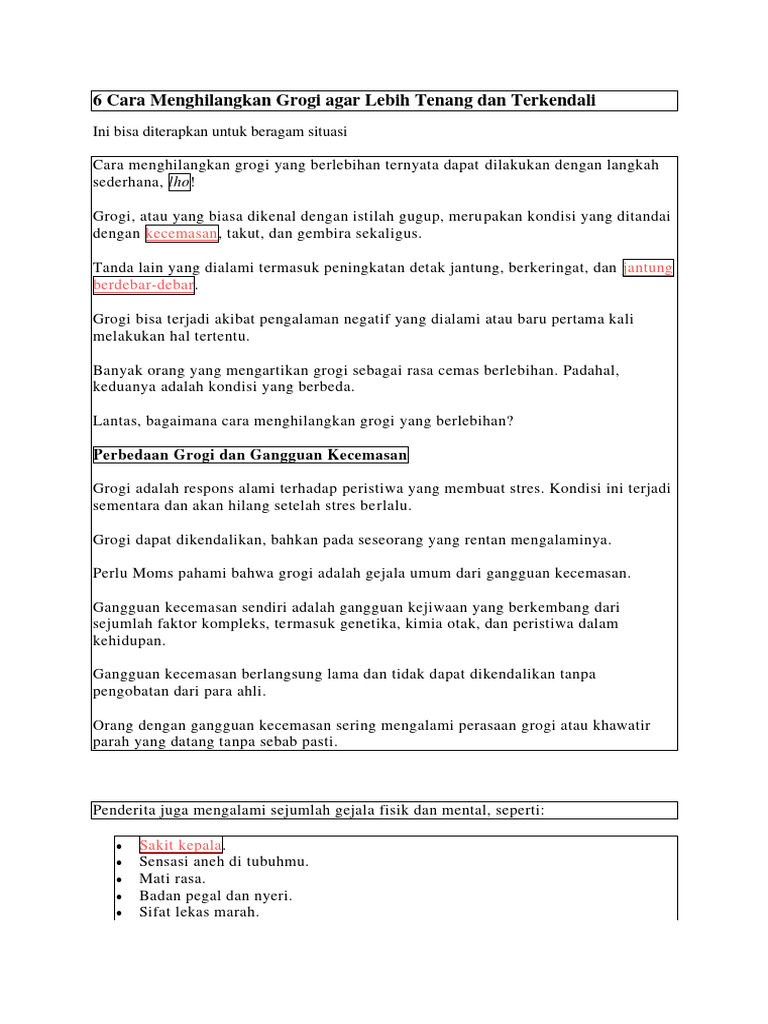 TEMA 1-CHAPTER 2 - 6 Cara Menghilangkan Grogi Agar Lebih Tenang Dan Terkendali | PDF | Kesehatan ...