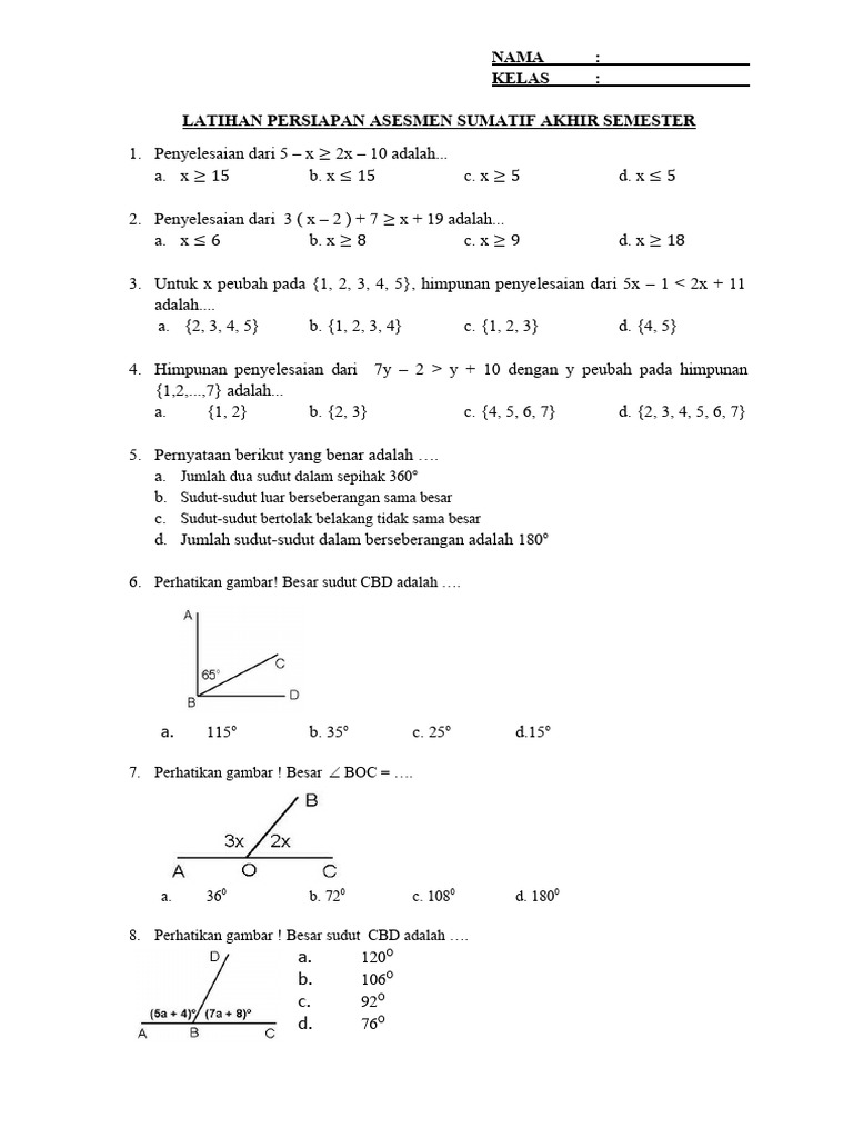 Latihan Soal Asat Matematika 2223 | PDF