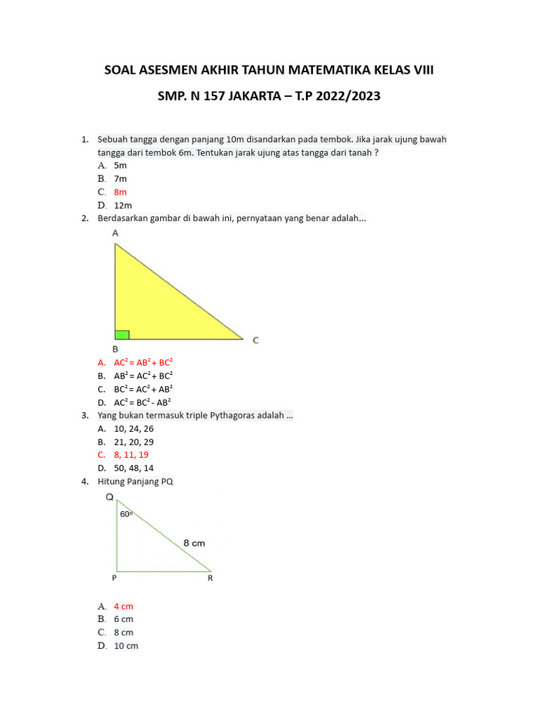 Soal Asesmen Akhir Tahun Matematika Kelas Viii - MTK - R1 | PDF | Metode & Bahan Ajar | Griya ...