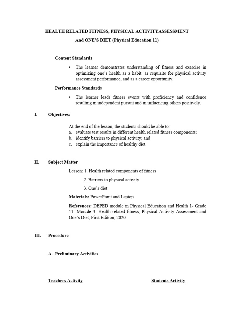 LESSON PLAN (Hope 1 Quarter 1) | PDF | Physical Fitness | Strength Training