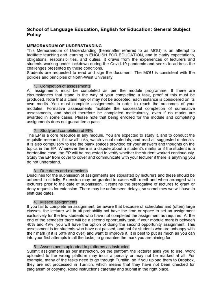 School of Language Education MoU | PDF | Turnitin