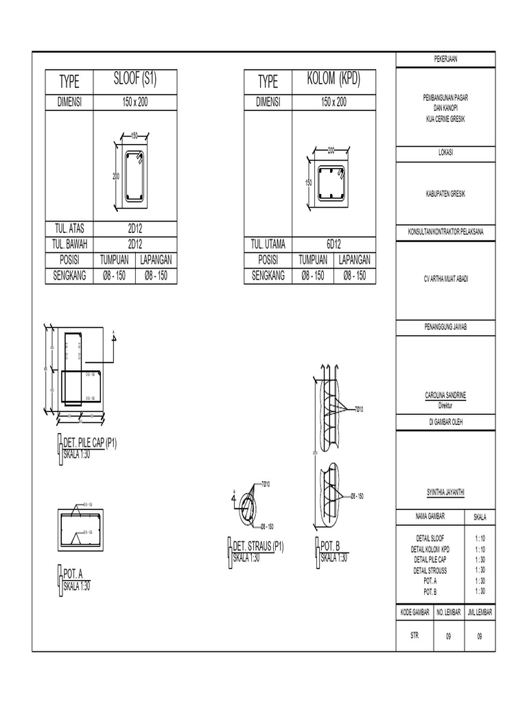 Detail Penulangan Pondasi Strouss, Sloof, dan Kolom KPD | PDF