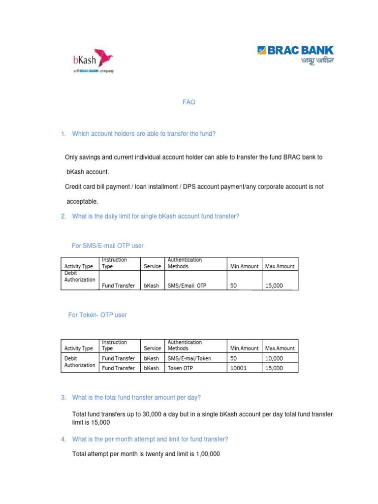 BRAC Bank to bKash Fund Transfer Guide | PDF | Banks | Debit Card