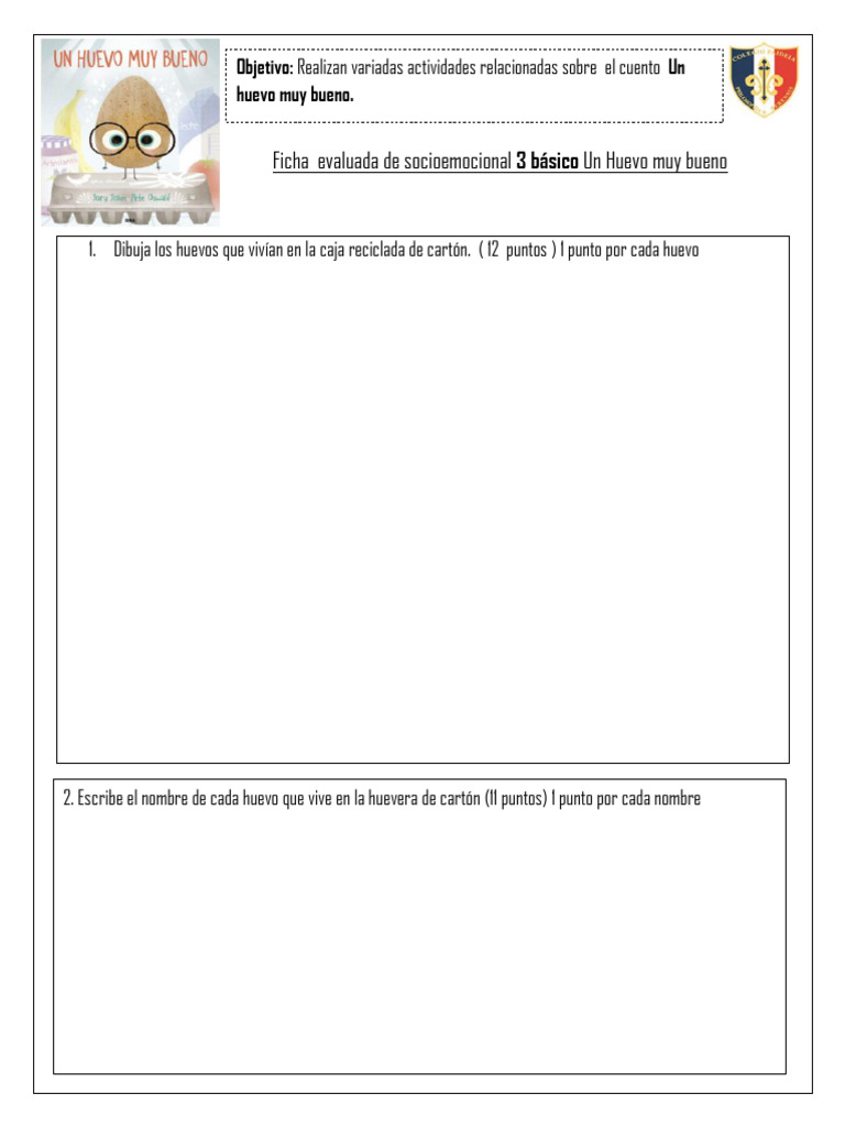Ficha Evaluada de Socioemocional 3 Básico Un Huevo Muy Bueno | PDF
