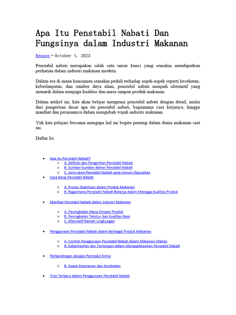 Apa Itu Penstabil Nabati Dan Fungsinya Dalam Indus | PDF