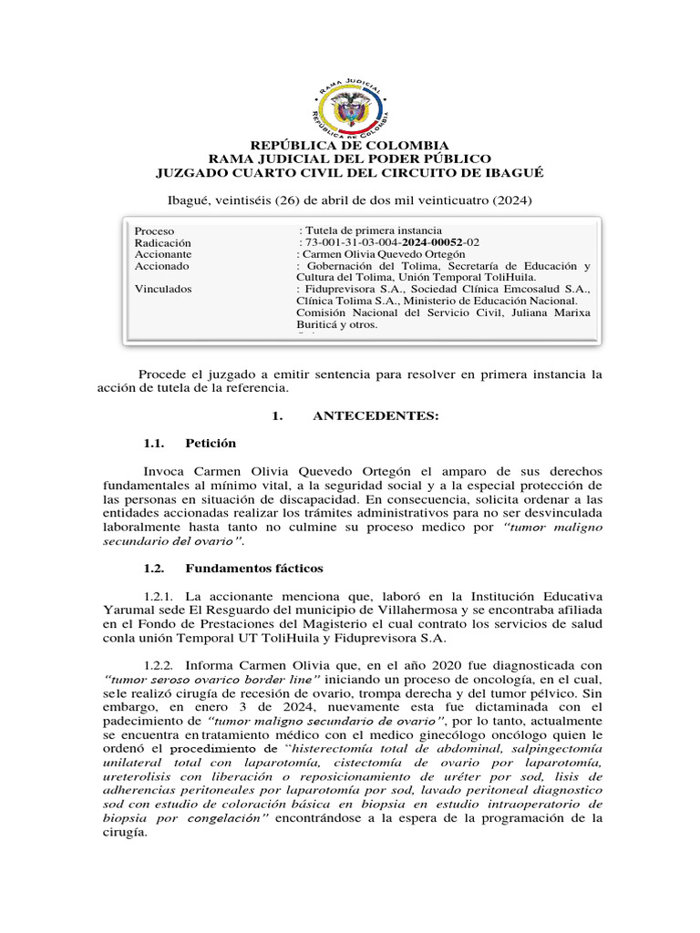 Fallo de Tutela Radicación 73-001-31-03-004-2024-00052-02 - Accionante ...