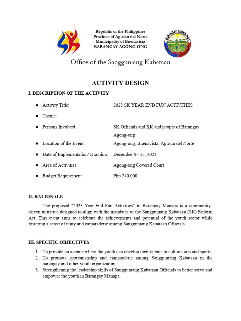 Activity Design Year End 2023 | PDF