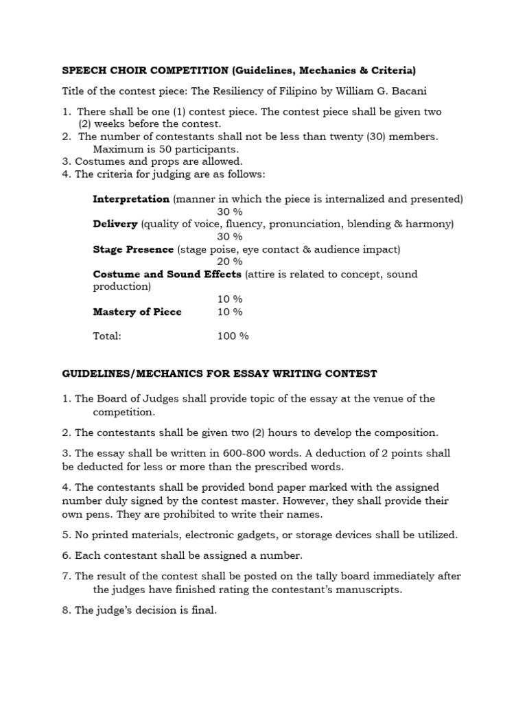 Speech Choir Essay Writing Competition Guidelines | PDF | Essays ...