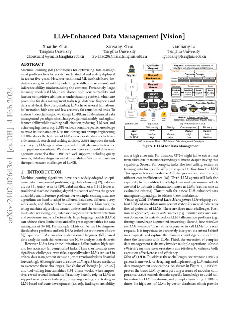 Guoliang Li Vision-LLM-Enhanced Data Management | PDF | Databases | Data