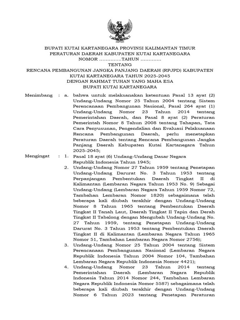 Contoh Draf Ranperda RPJPD Kukar | PDF | Pengelolaan Keuangan & Uang ...