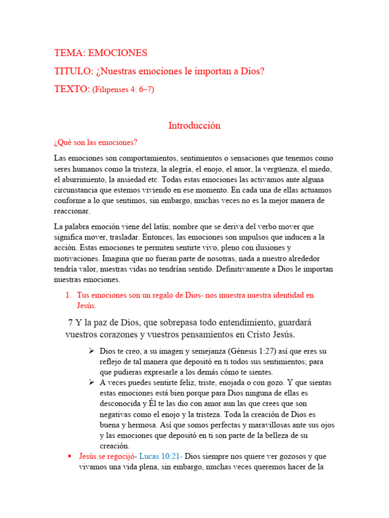 Nuestras Emociones Le Importan A Dios Pdf Las Emociones Dios