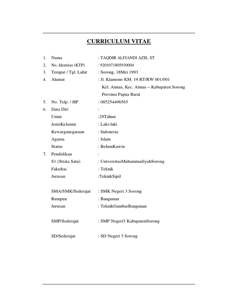 CV Taqdir Alfiandi Azis, Teknik Sipil | PDF