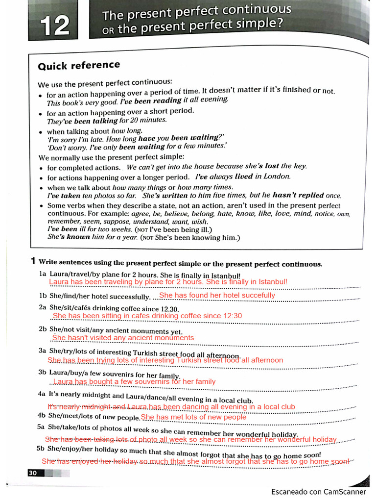 (6.1) Presente Perfecto Continuo - Presente Perfecto Simple - Pasado Perfecto - Pasado Perfecto ...