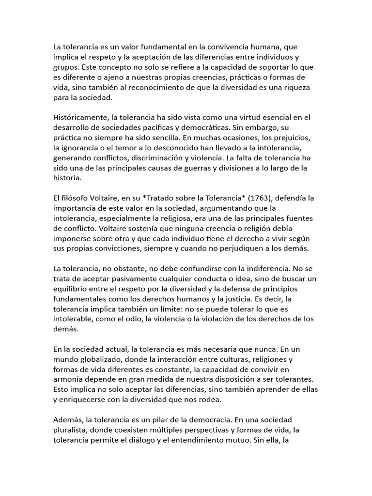 Ensayo Tolerancia | PDF | Tolerancia | Psicología Social