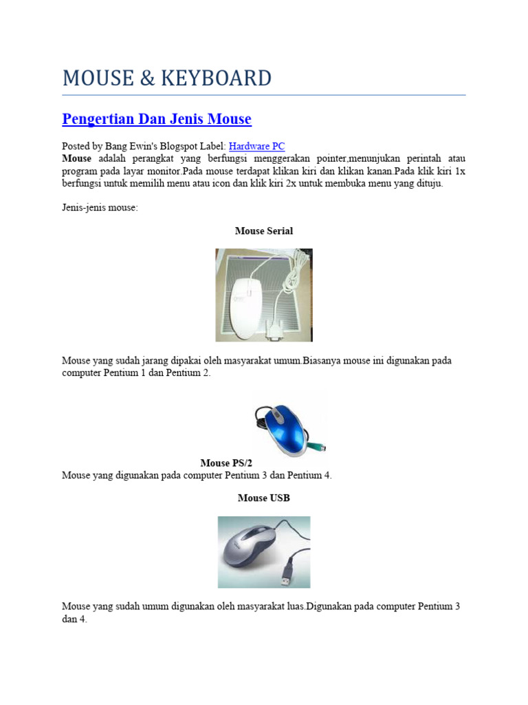 Jenis dan Sejarah Mouse | PDF | Teknologi & Rekayasa