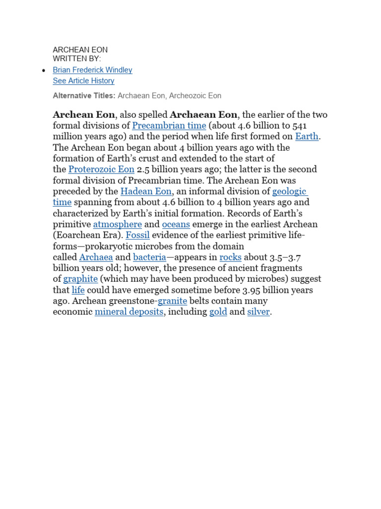 archean | PDF | Nature | Geology