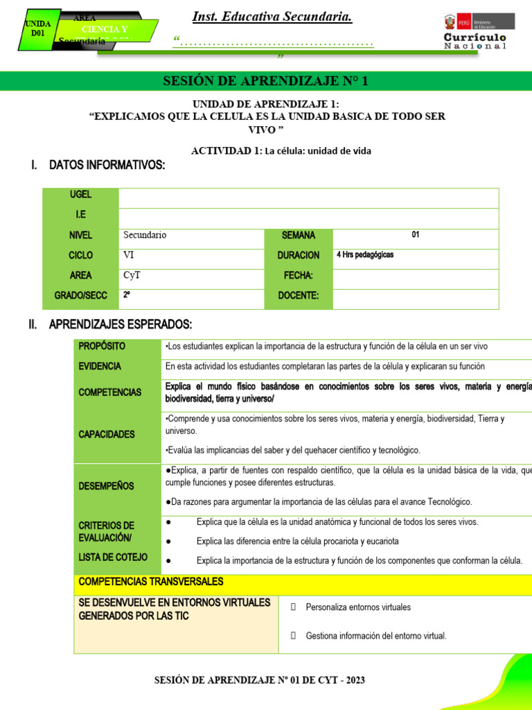 2º Ses-Act 1-Cyt U1 | PDF | Aprendizaje | Maestros