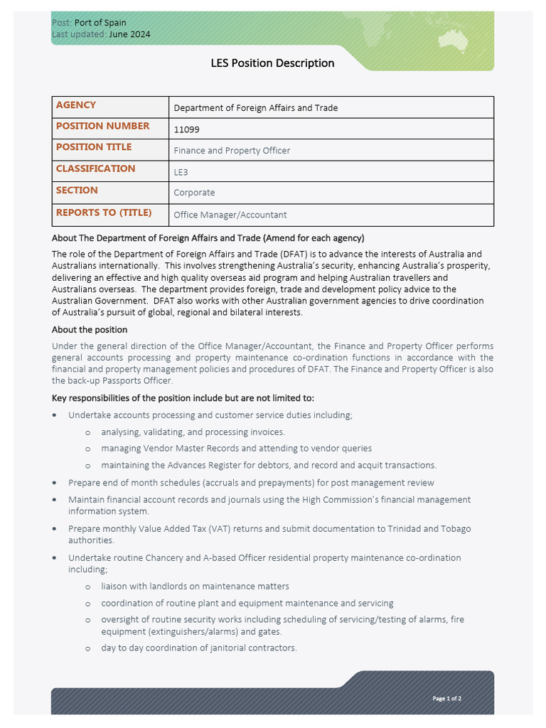 LES Position Description: Agency Position Number Position Title ...