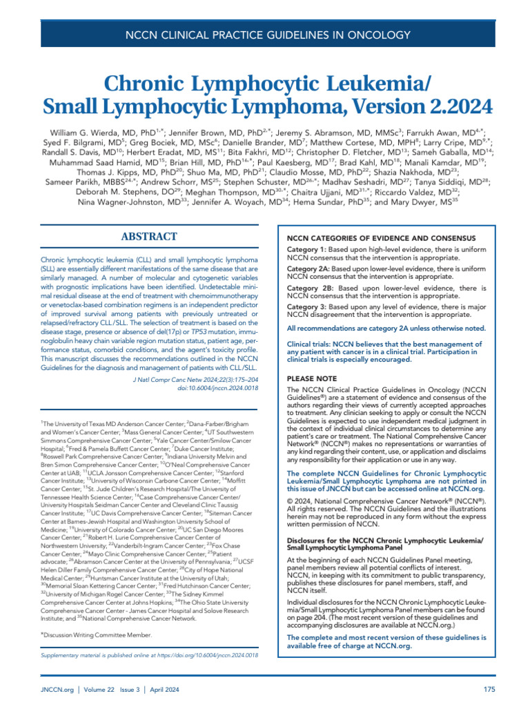 JNCCN-Chronic Lymphocytic Leukemia-Small Lyphocytic Lymphoma - Apr Version 2 2024 | PDF ...