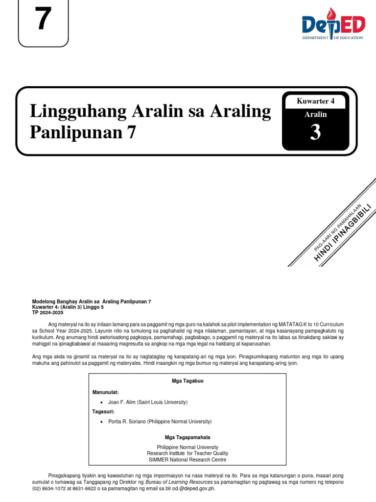 Final - Validated-And-Revised Q4 LE AP7 Lesson-5 Week-5 | PDF