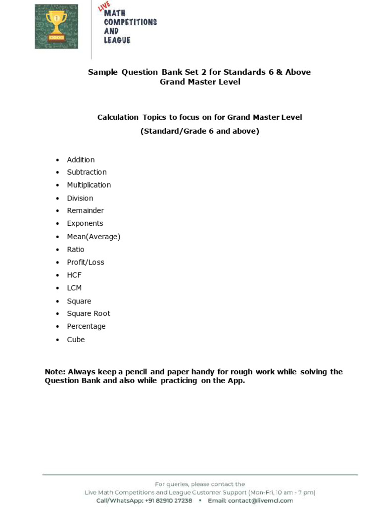 STD 6&above Sample Question Bank - Grand Master Level-Set 2 | PDF ...
