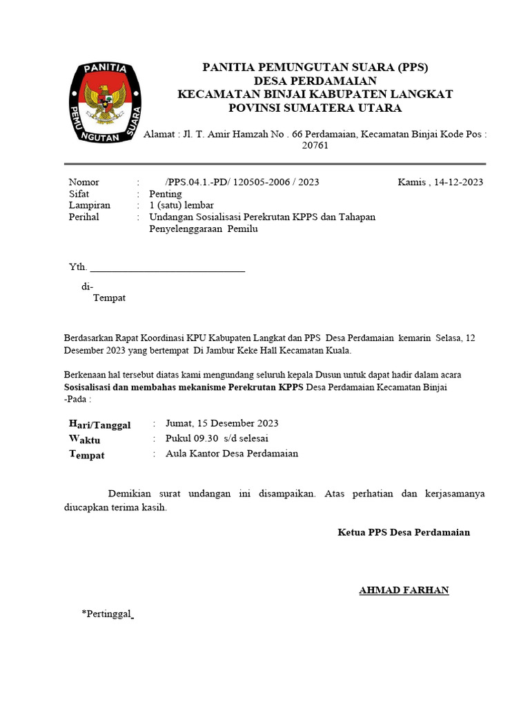 Draft Undangan RP-DPHP PPS | PDF