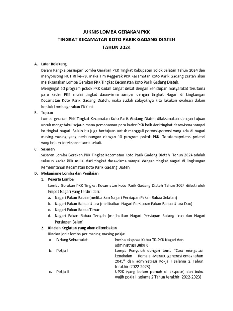 Juknis Lomba PKK 2024 KPGD | PDF