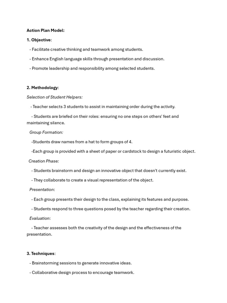 Student Collaboration Action Plan | PDF | Creativity | Brainstorming
