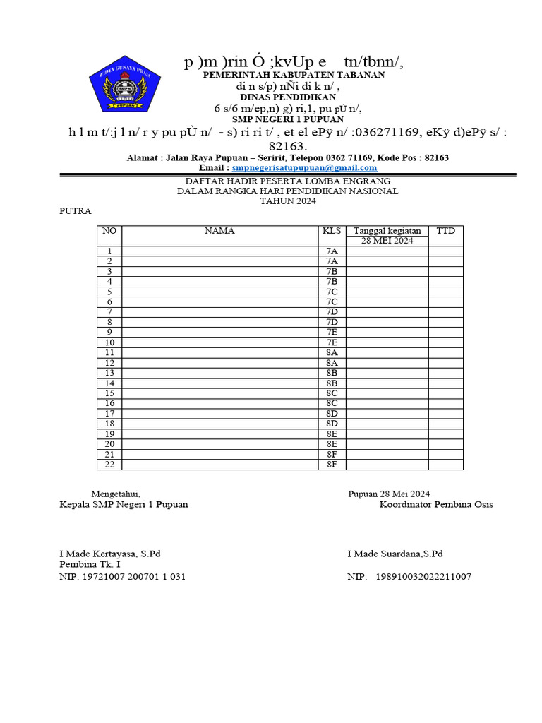 Contoh Absen Kegiatan Osis | PDF