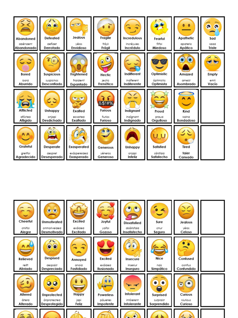 Inglés Baraja Loteria de Las Emociones | PDF