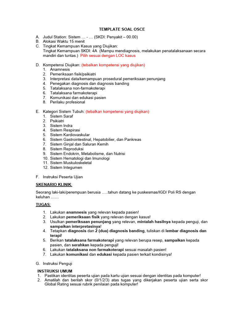 Template - Soal OSCE - 2024 | PDF | Pengembangan Diri | Kesehatan Holistik