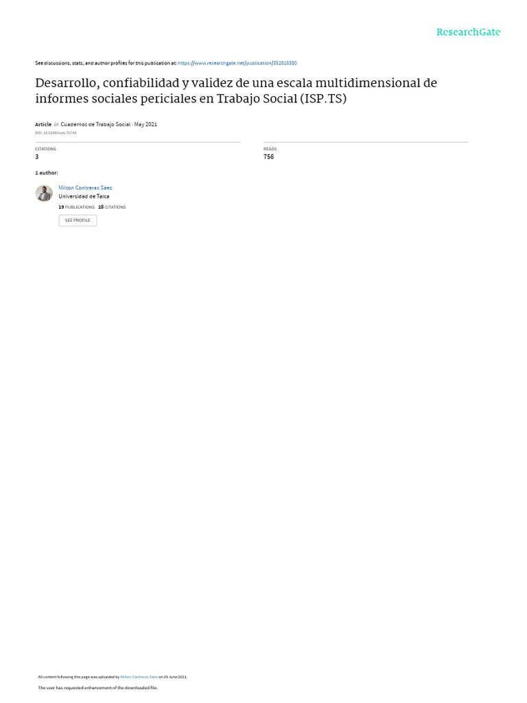 Escala ISP.TS: Validez y Confiabilidad | PDF | Trabajo Social | Alfa de ...