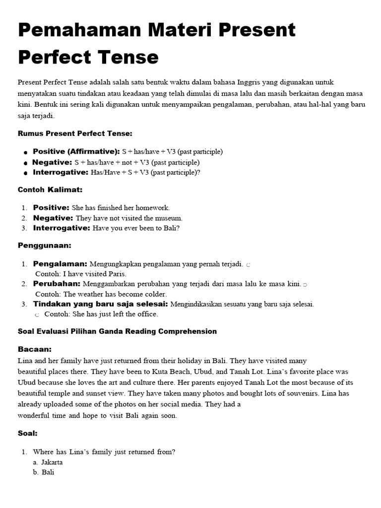 Materi Present Perfect Tense | PDF | Bali | Language Mechanics