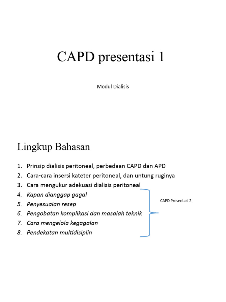 Presentasi CAPD 1 | PDF | Peritoneum | Osmosis