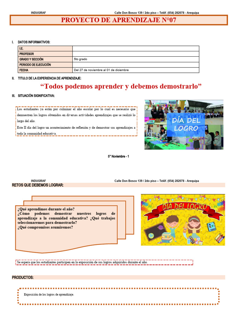 5° Grado - Proyecto de Aprendizaje N°07 | PDF | Números | División (Matemáticas)
