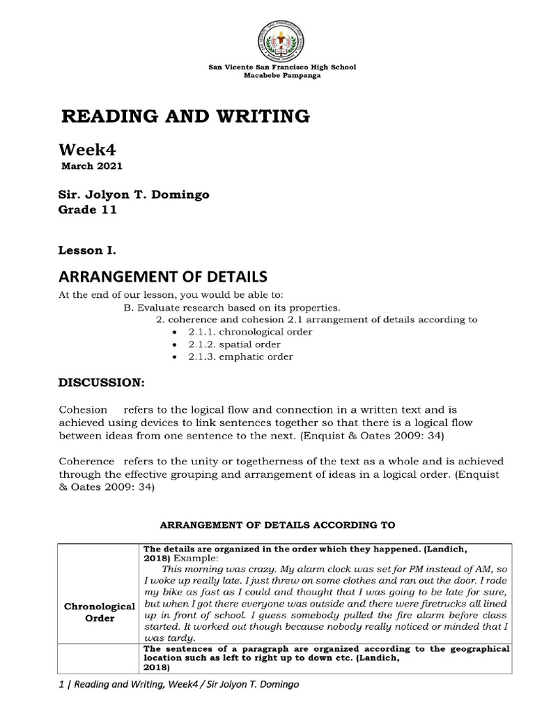 Reading and Writing Week4 | PDF