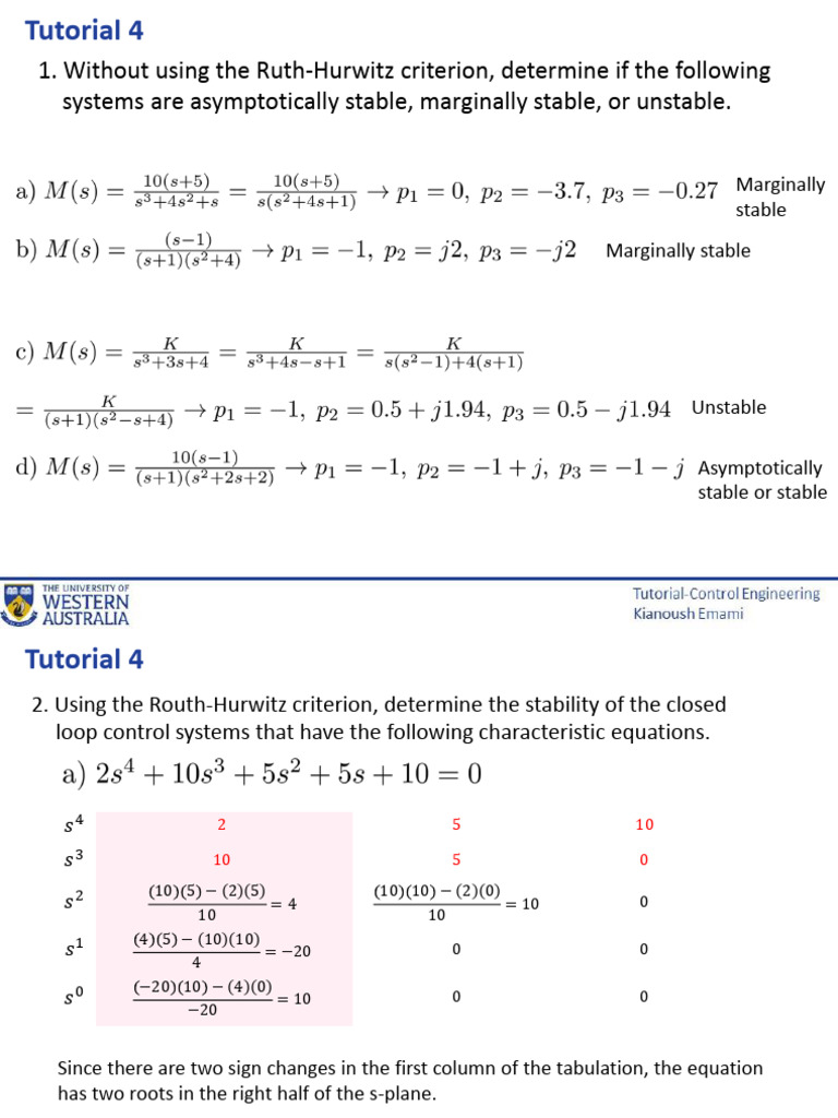 Tutorial 4 Solutions 2022 | PDF | Stability Theory | Feedback