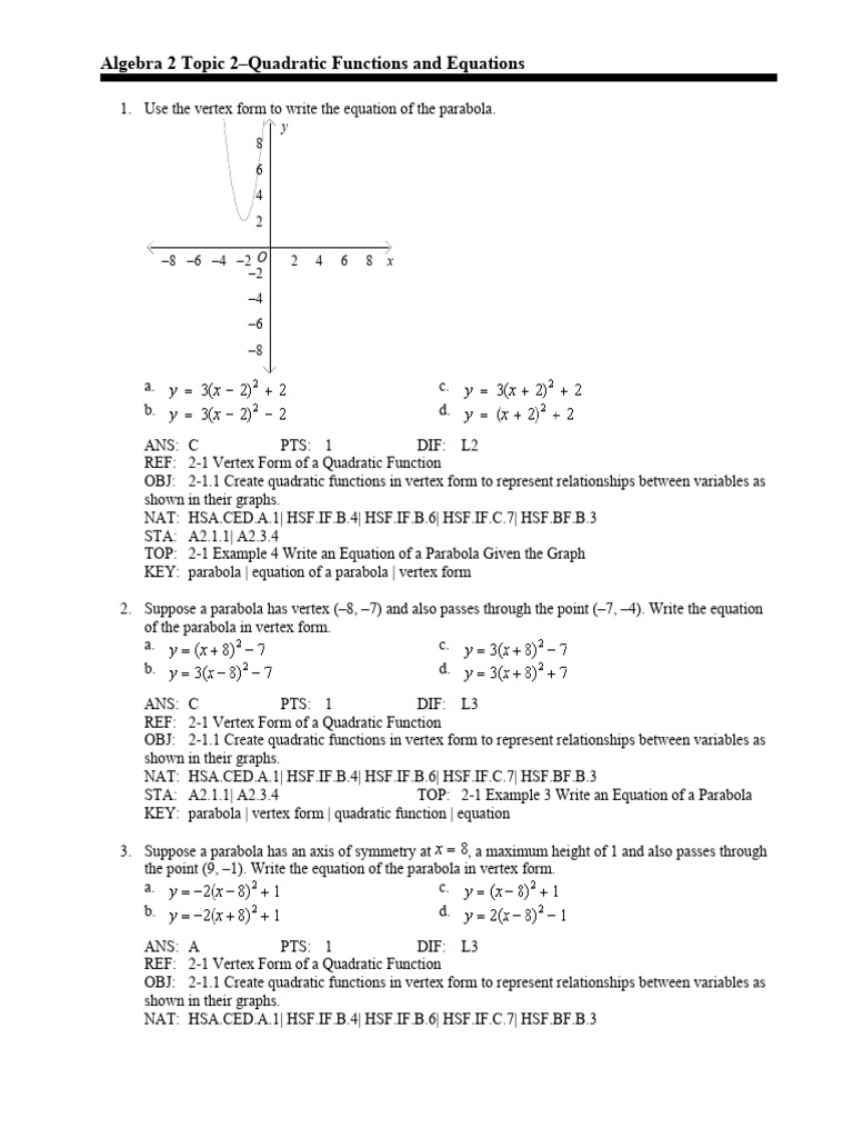Quadratic Functions & Equations Guide | PDF | Quadratic Equation ...