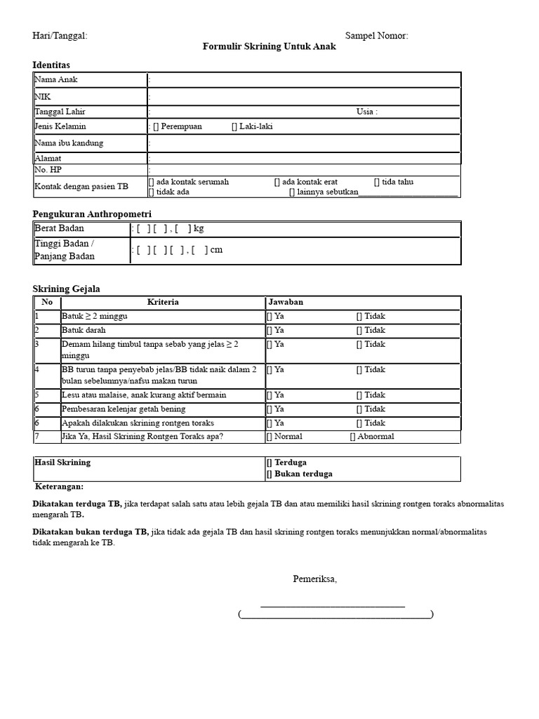 Formulir Skrining TBC Untuk Anak | PDF