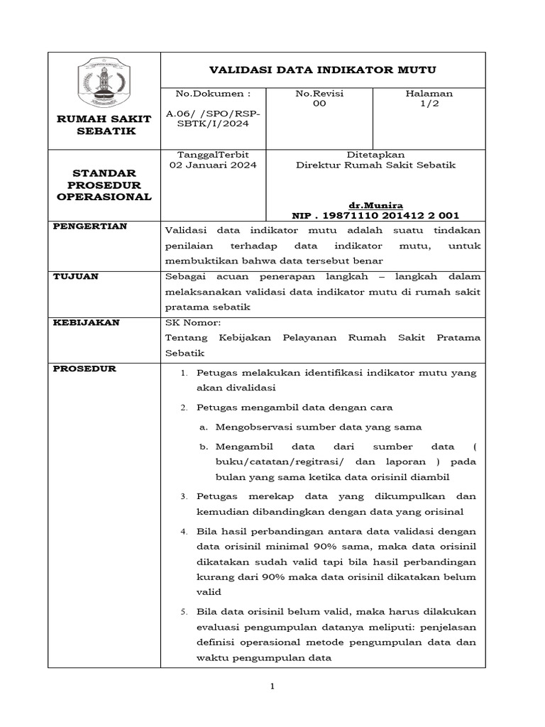SPO VALIDASI DATA INDIKATOR MUTU | PDF