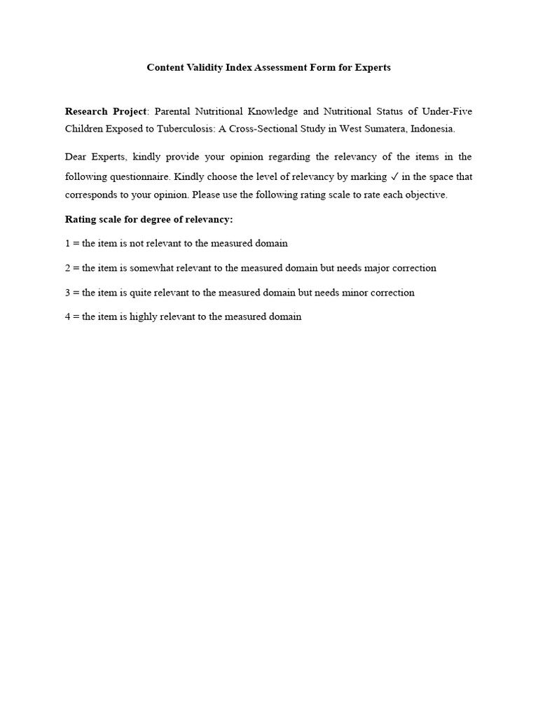 Content Validity Index for Nutritional Study | PDF | Breast Milk ...