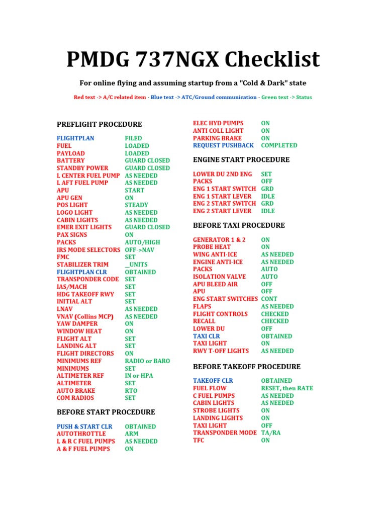 PMDG 737NGX Checklist | PDF | Aerospace | Aviation