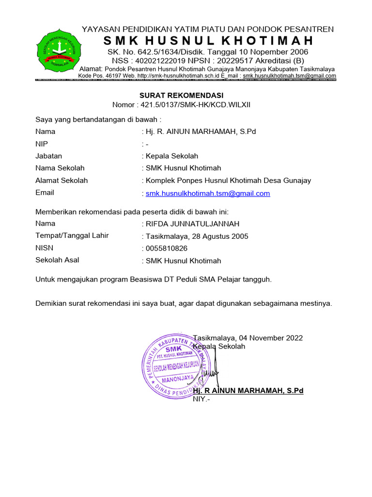 Surat Rekomendasi Rgi | PDF