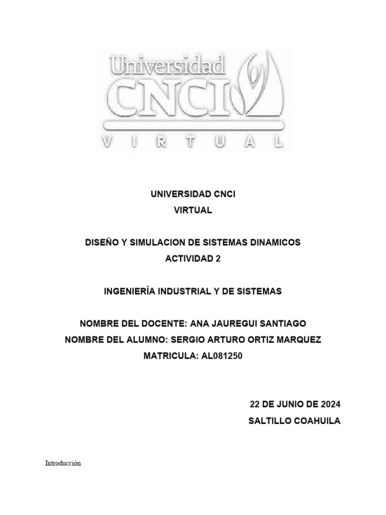 Diseño y Simulacion de Sistemas Dinamicos Actividad 2 | PDF
