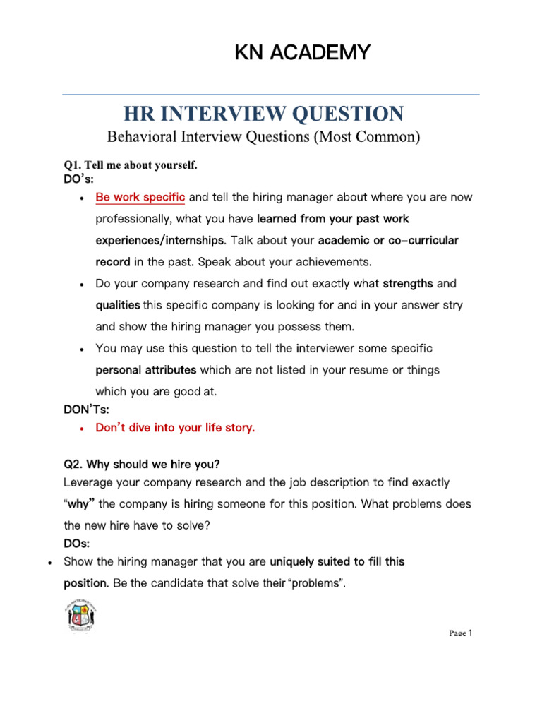 HR Interview Questions | PDF