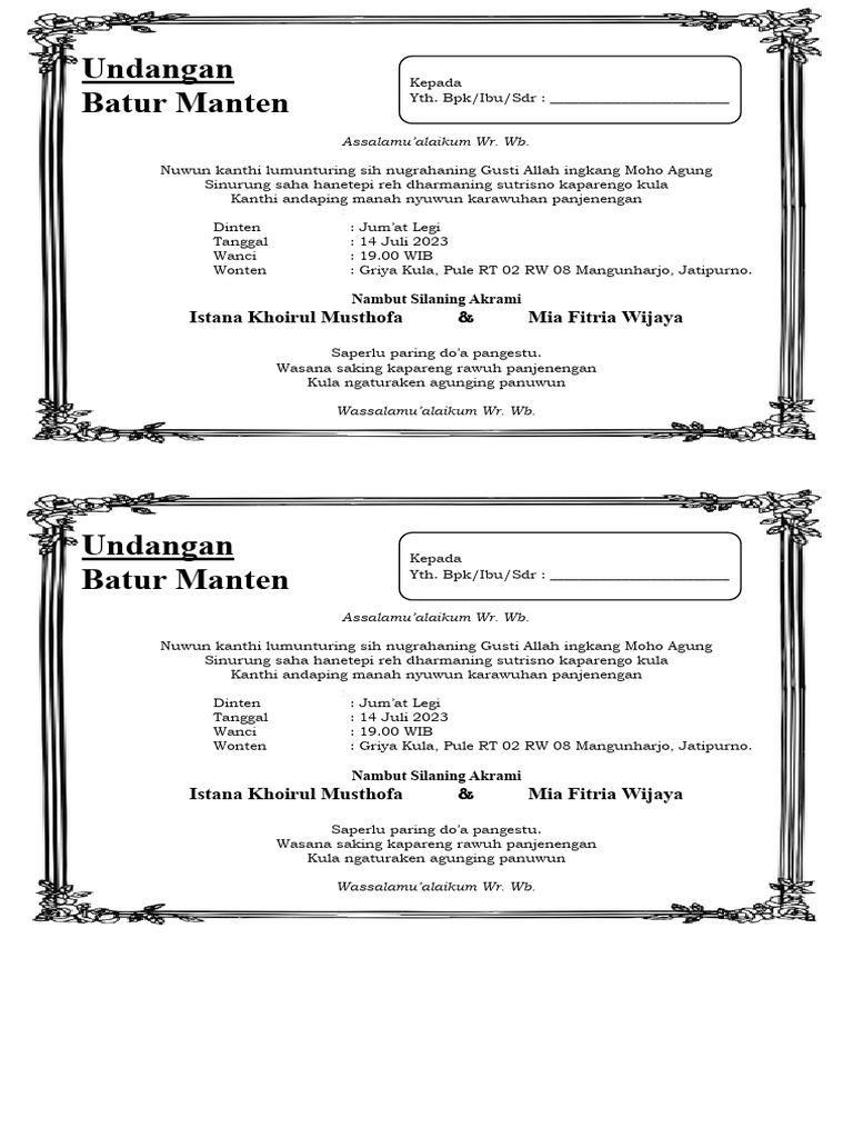 Undangan Batur Manten | PDF