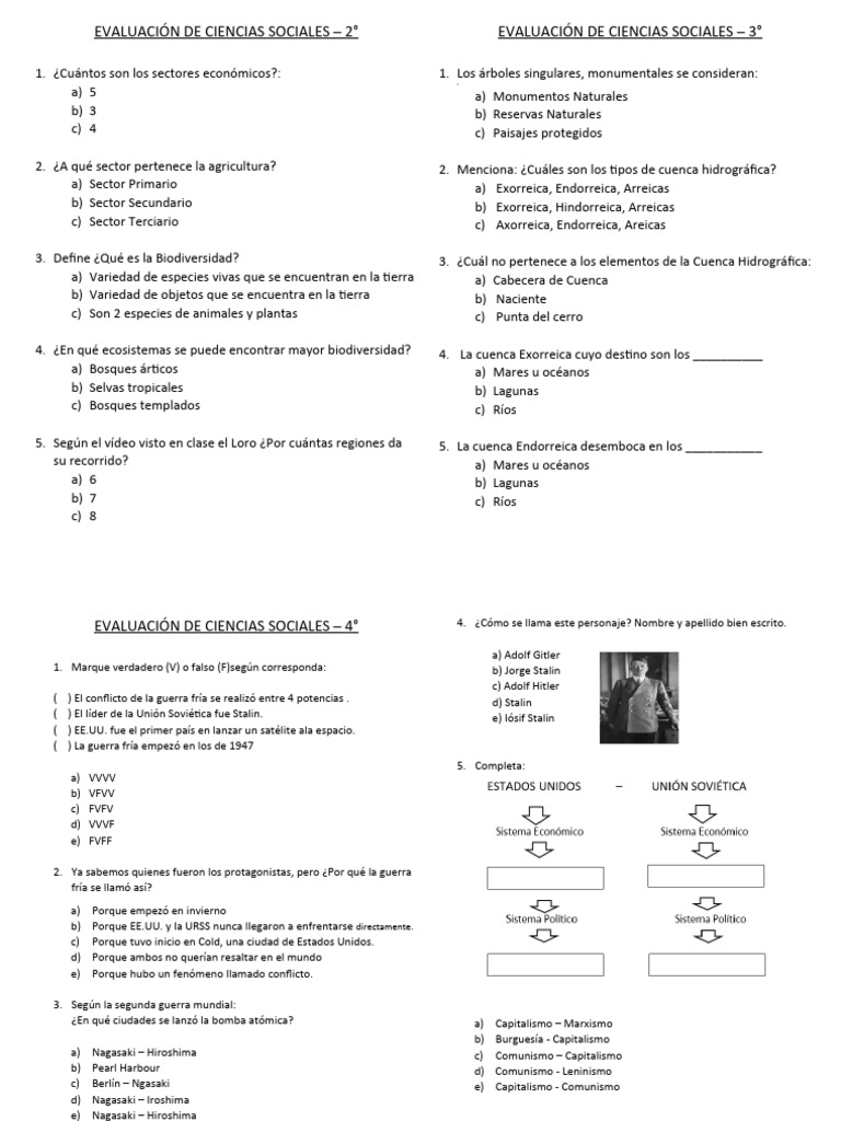 Evaluación Ciencias Sociales 2°-5° | PDF | Guerra Fría | Joseph Stalin